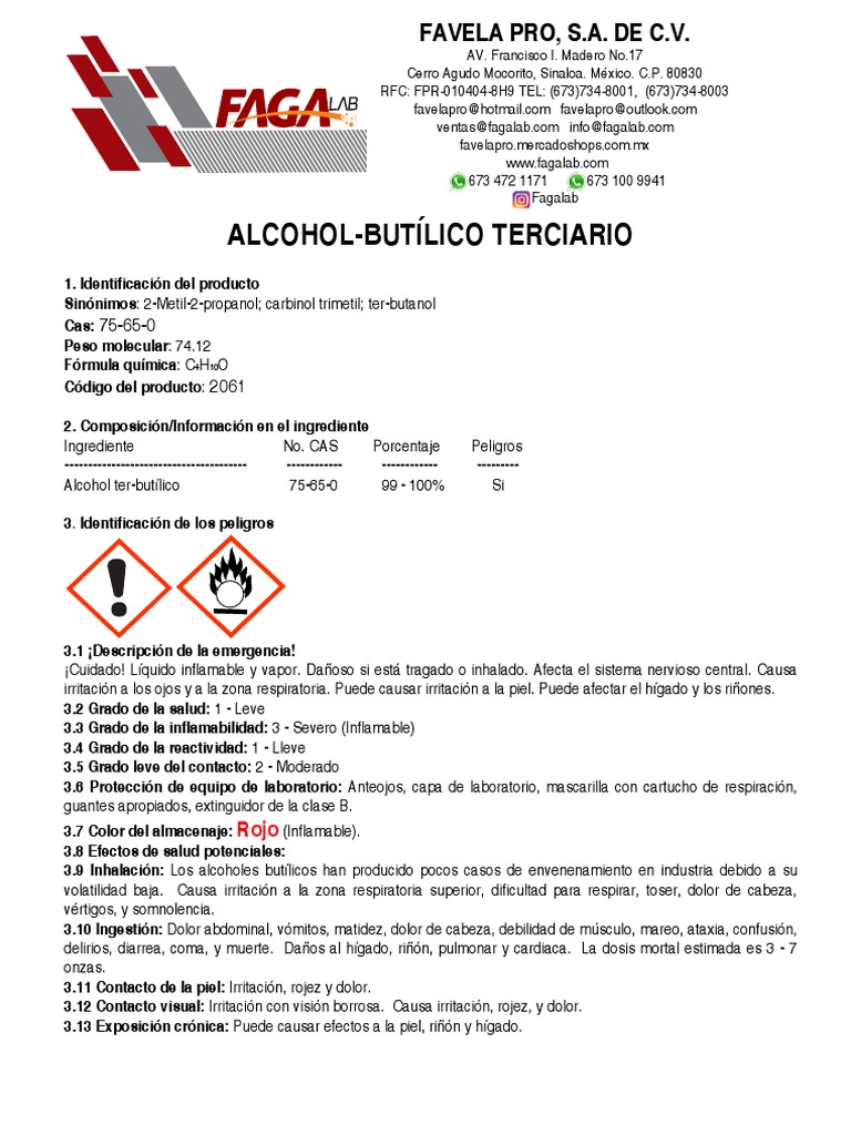 Alcohol Butilico Terciario | PDF | Agua | Residuos