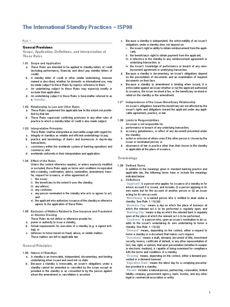 6 International Standby Practices - IsP98 | PDF | Letter Of Credit | Justice