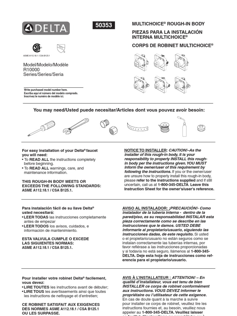 Delta Faucet Installation Manual | PDF | Implementos nacionales ...