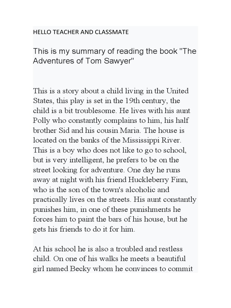 The Adventures of Tom Sawyer: A Summary of Mark Twain's Classic Novel ...