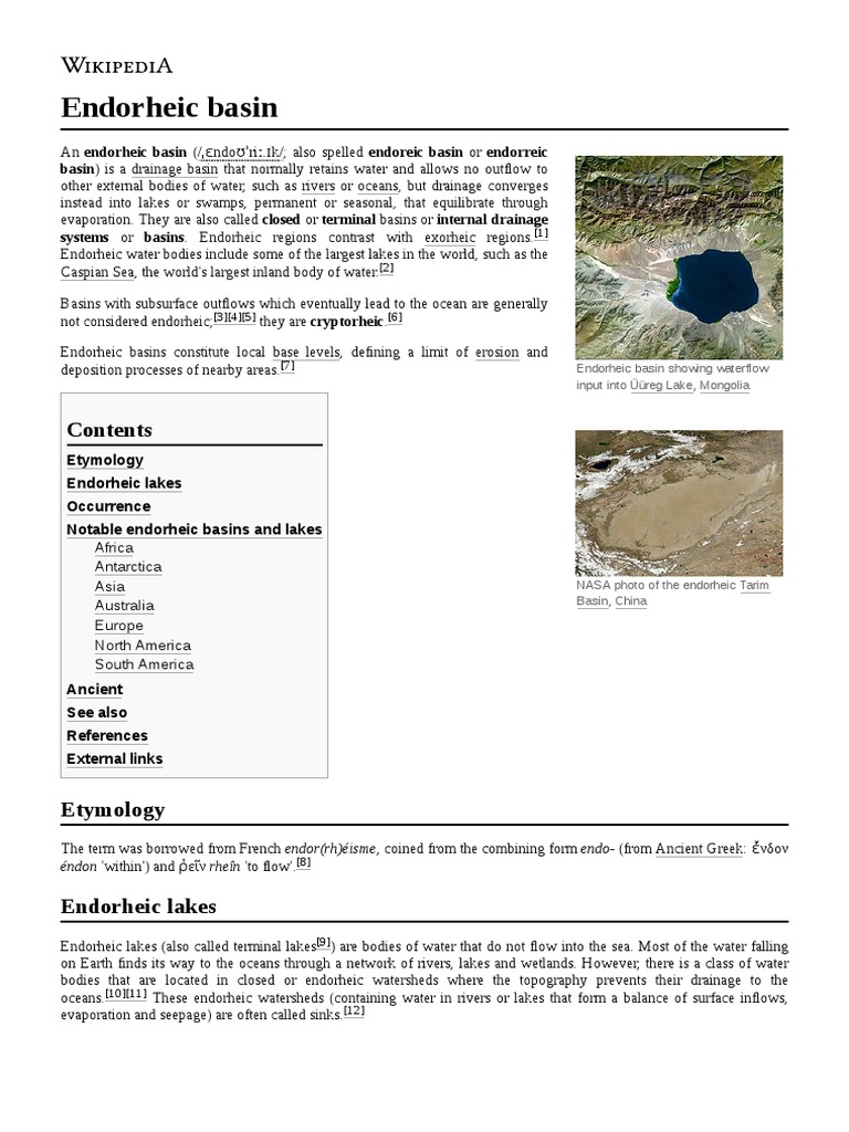 Endorheic Basin: Éndon 'Within') and | PDF | Systems Ecology | Landscape