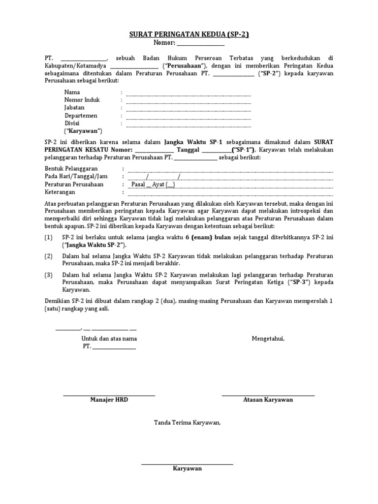 Contoh Surat Peringatan Kedua (SP-2) | PDF | Karier & Perkembangan