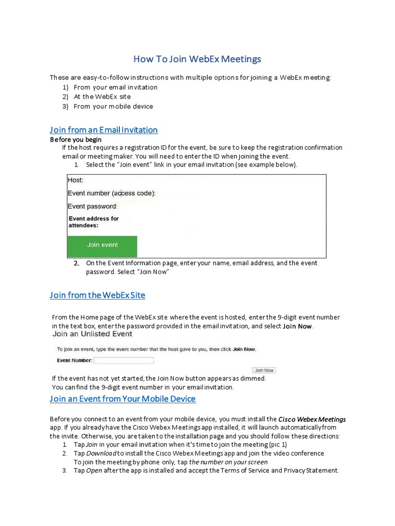 How to Join WebEx Meetings Guide | PDF | Career & Growth | Business