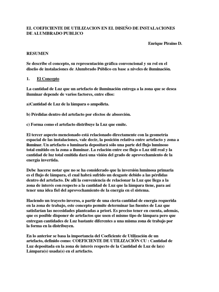 Indice de Utilizacion en Alumbrado Publico | PDF | Ciencia y ...