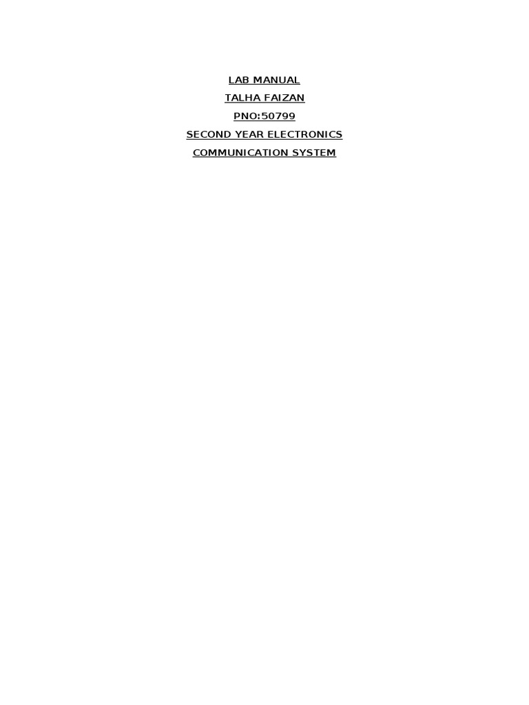 Lab Manual Talha Faizan PNO:50799 Second Year Electronics Communication System | PDF | Frequency ...