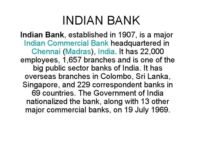 Indian Bank Overview and History | PDF