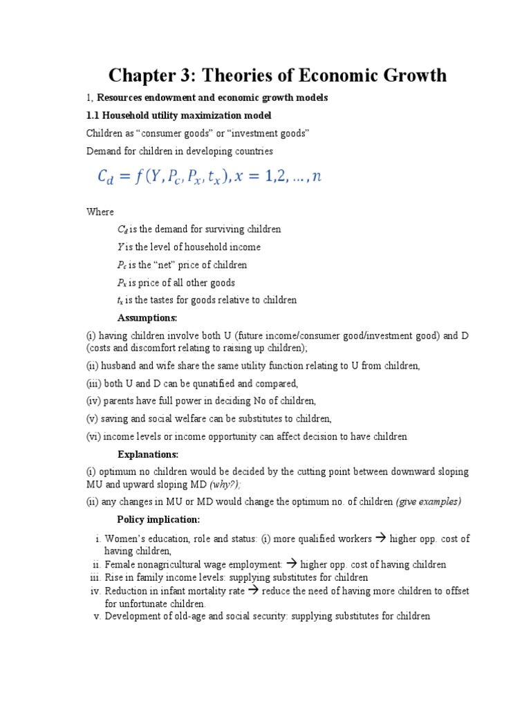 Chapter 3: Theories of Economic Growth: 1.1 Household Utility ...