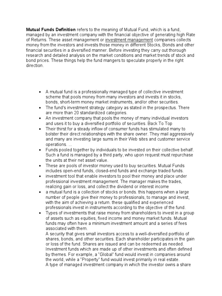 Mutual Funds: Definition & Types | PDF | Mutual Funds | Investing