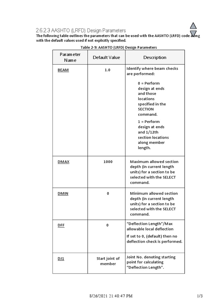 AASHTO (LRFD) Design Parameters | PDF | Buckling | Beam (Structure)
