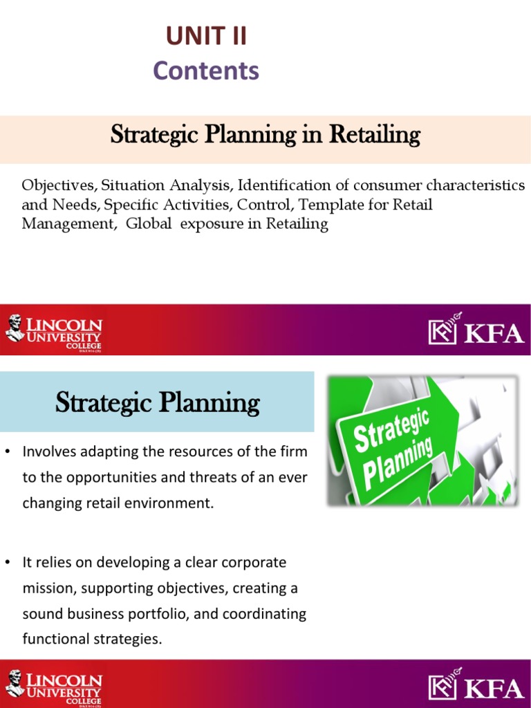 Unit II - Strategic Planning in Retailing | PDF | Retail | Strategic ...