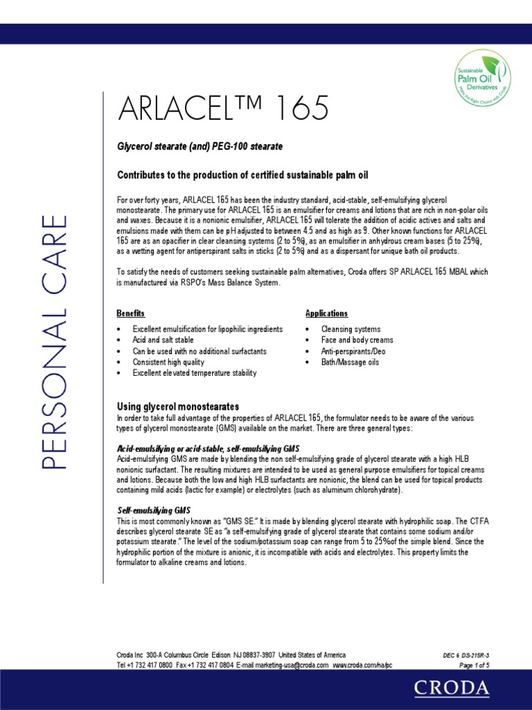 FT Arlacel 165 | PDF | Emulsion | Surfactant