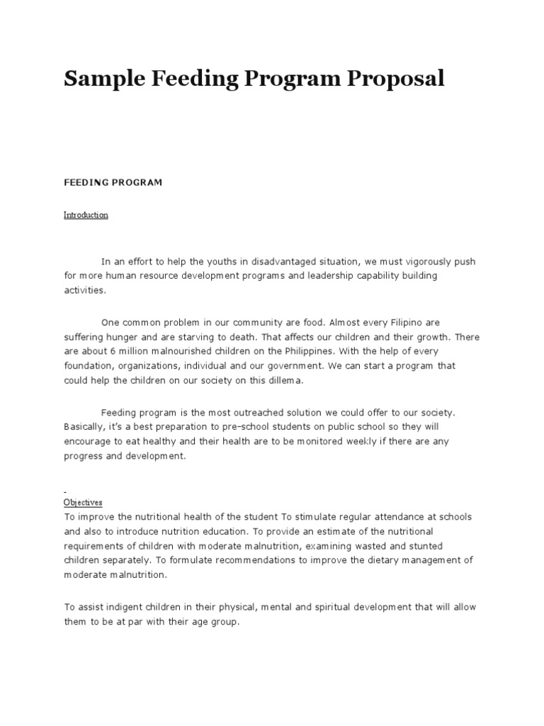Sample Feeding Proposal | PDF | Malnutrition | Determinants Of Health