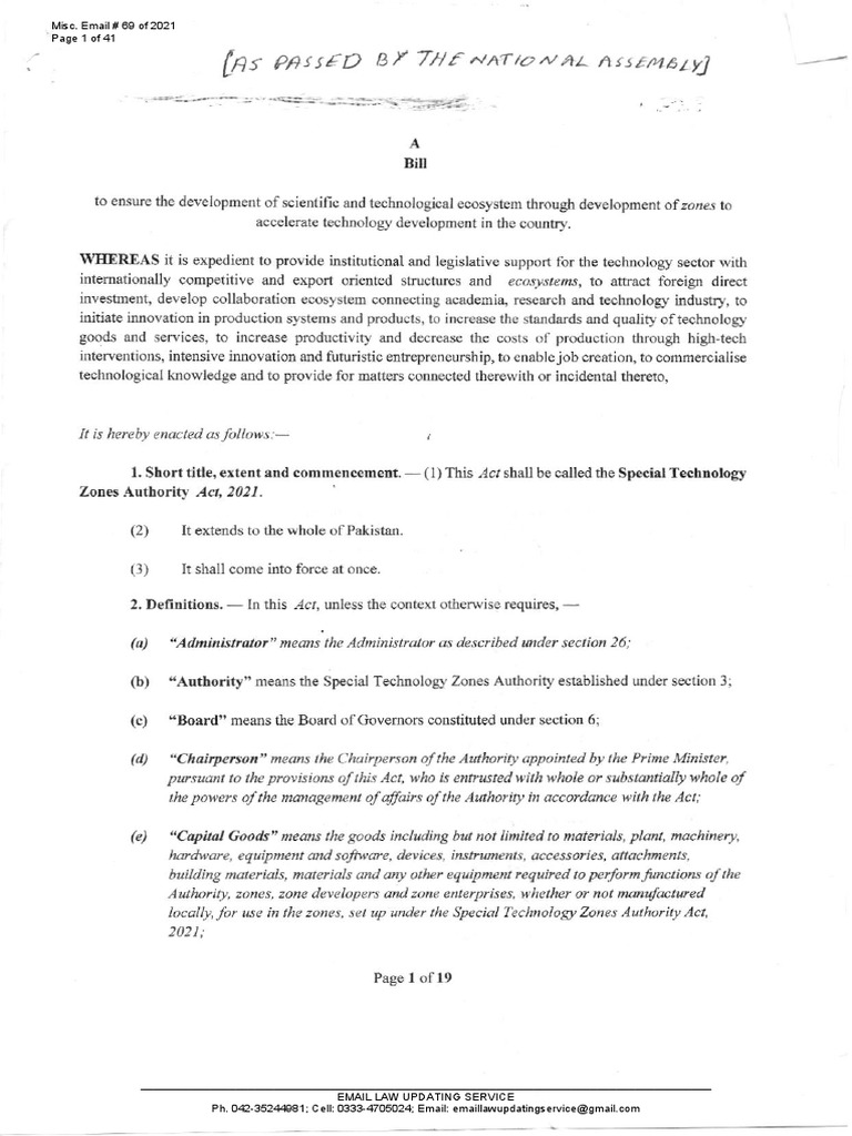Special Technology Zones Authority Act, 2021 | PDF | Business | Economies