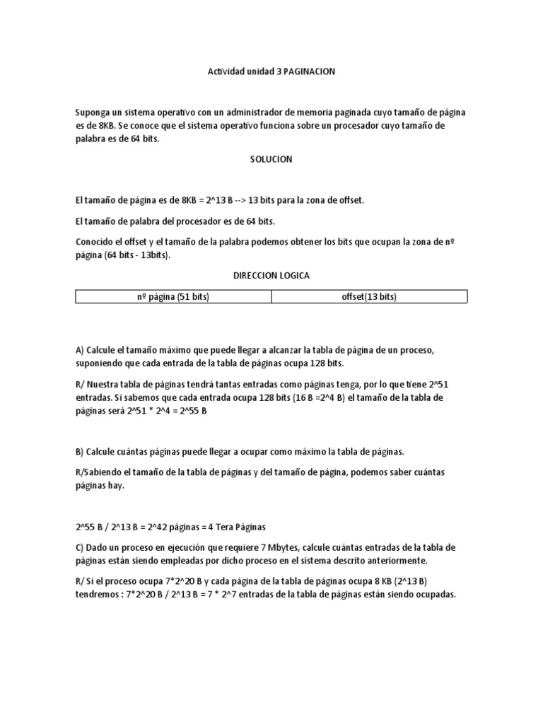Actividad Unidad 3 PAGINACION | PDF