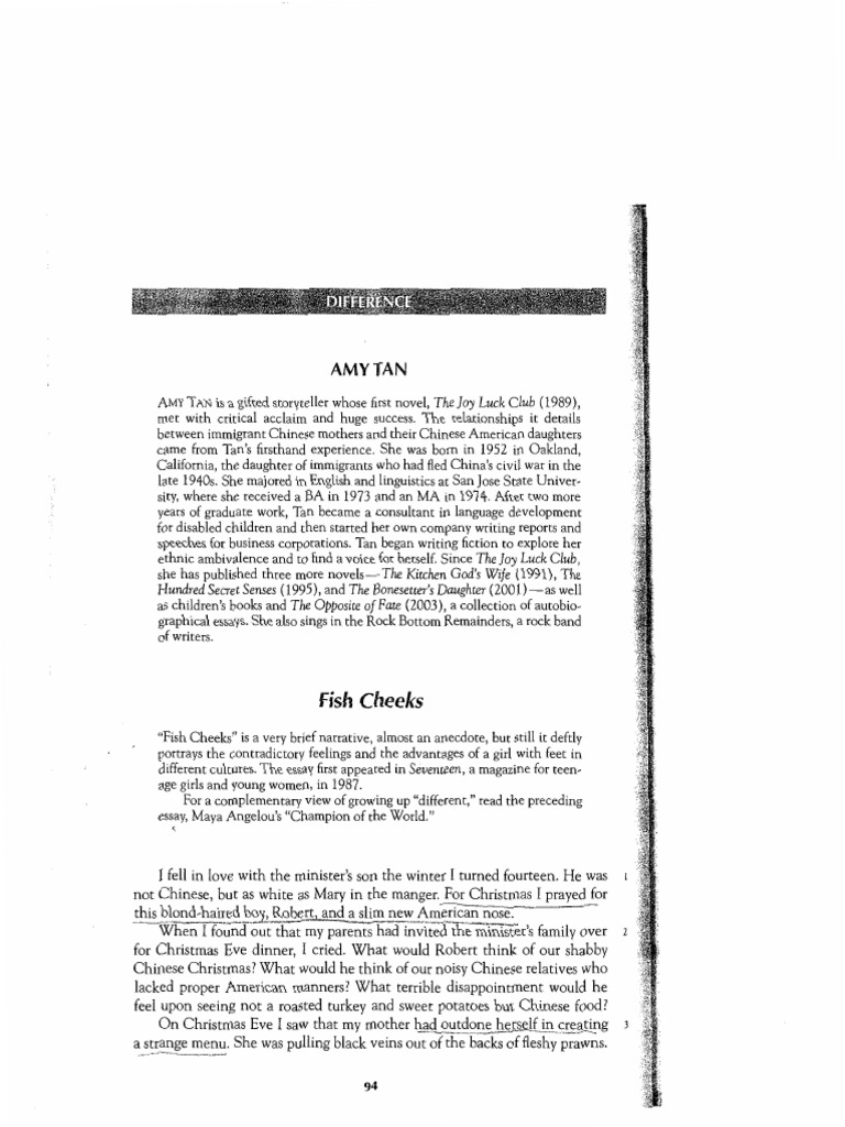 Amy Tan - Fish Cheeks | PDF | Language Arts & Discipline | Foreign ...