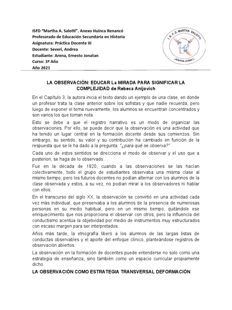 La Observación Educar La Mirada Para Significar La Complejidad De