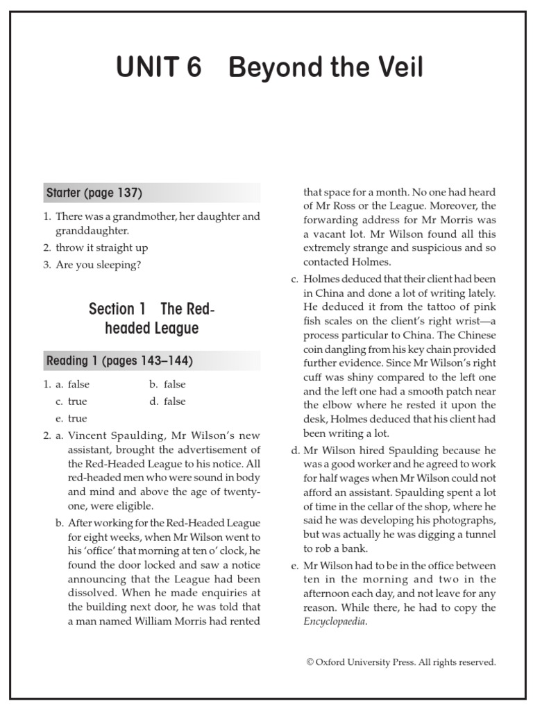 Unit6 - 1 Red Headed League Key | PDF | The Red Headed League