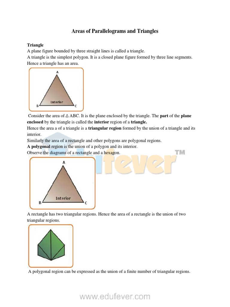 Chapter 9 - Areas of Parallelograms and Triangles Revision Notes | PDF ...