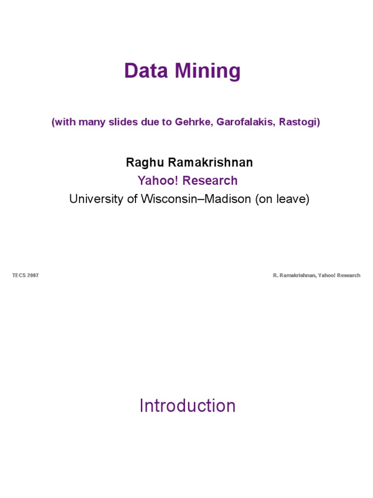 Data Mining: Raghu Ramakrishnan | PDF | Cluster Analysis | Statistical ...