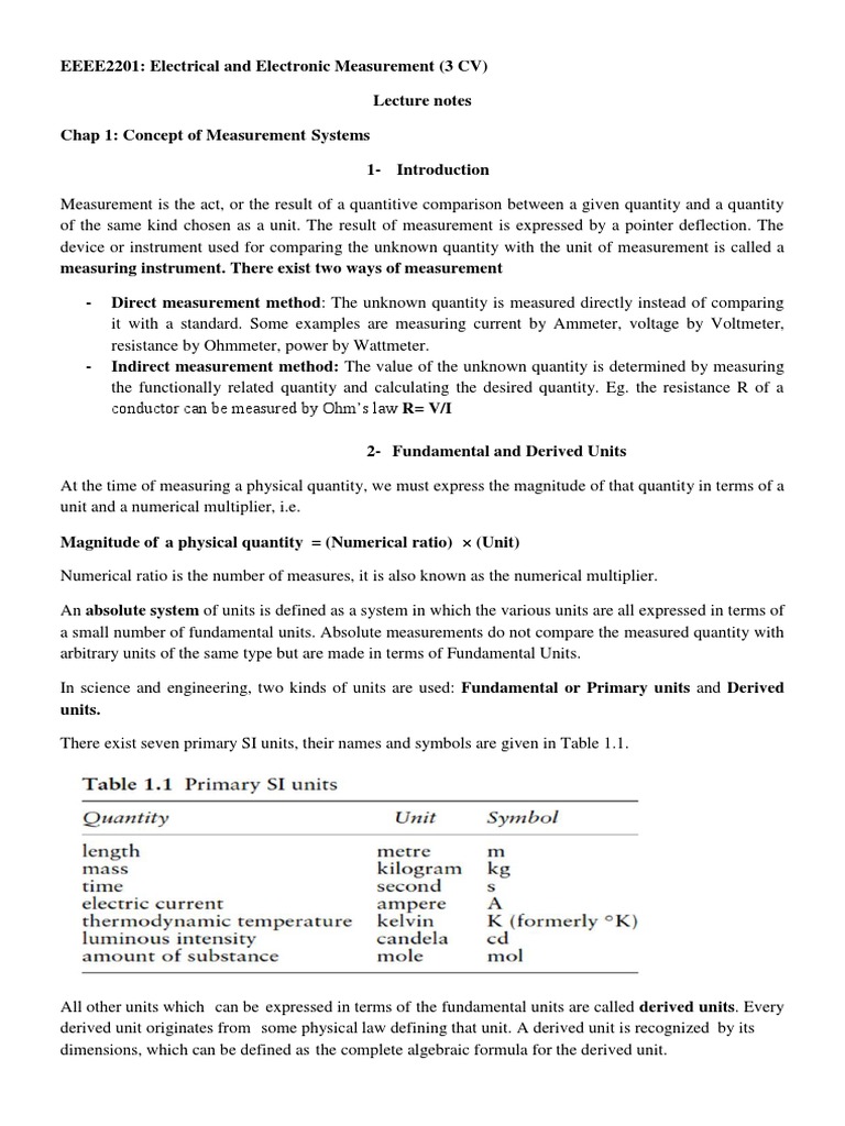 Eeee2201 Lecture Note Chap1 Pdf Measurement Observational Error