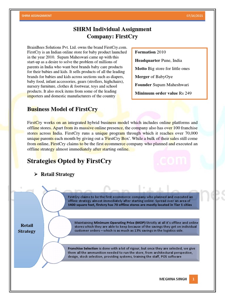 SHRM Individual Assignment Company: Firstcry: Strategies Opted by Firstcry | PDF | E Commerce ...