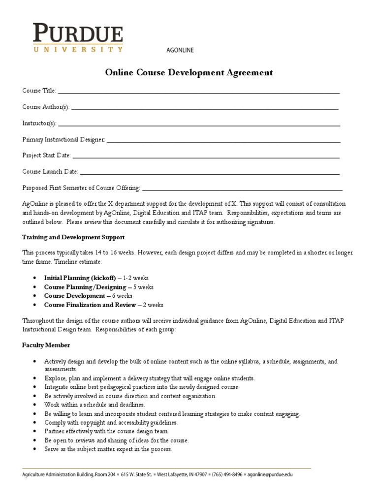 AgOnline Course Development Agreement | PDF | Educational Technology ...