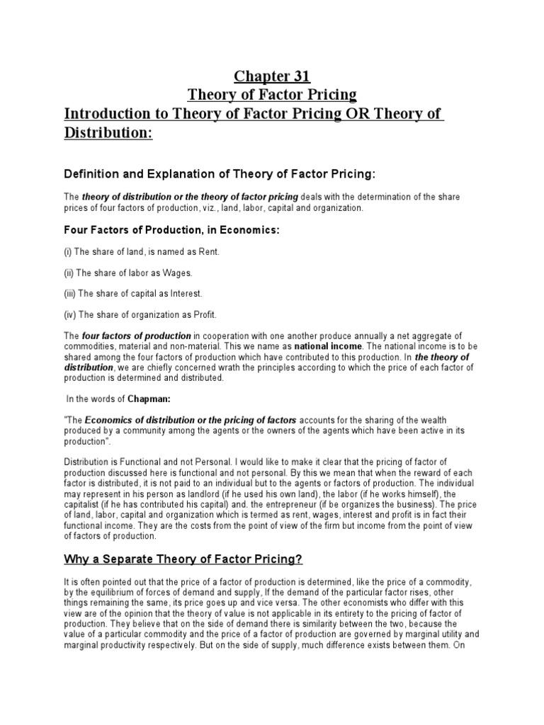 Introduction To Theory of Factor Pricing or Theory of Distribution ...