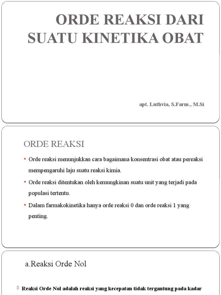 Order Reaksi Dari Suatu Kinetika Obat | PDF