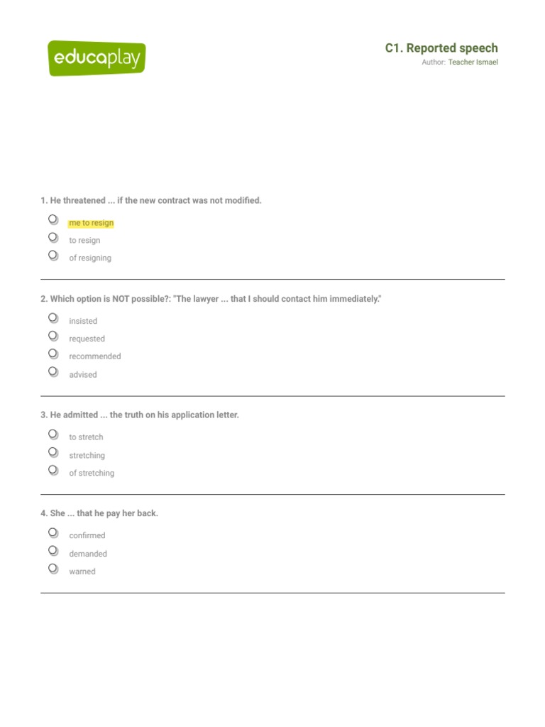 Imprimir Test - C1 Reported Speech (Reported Speech) - 210811 - 190058 ...