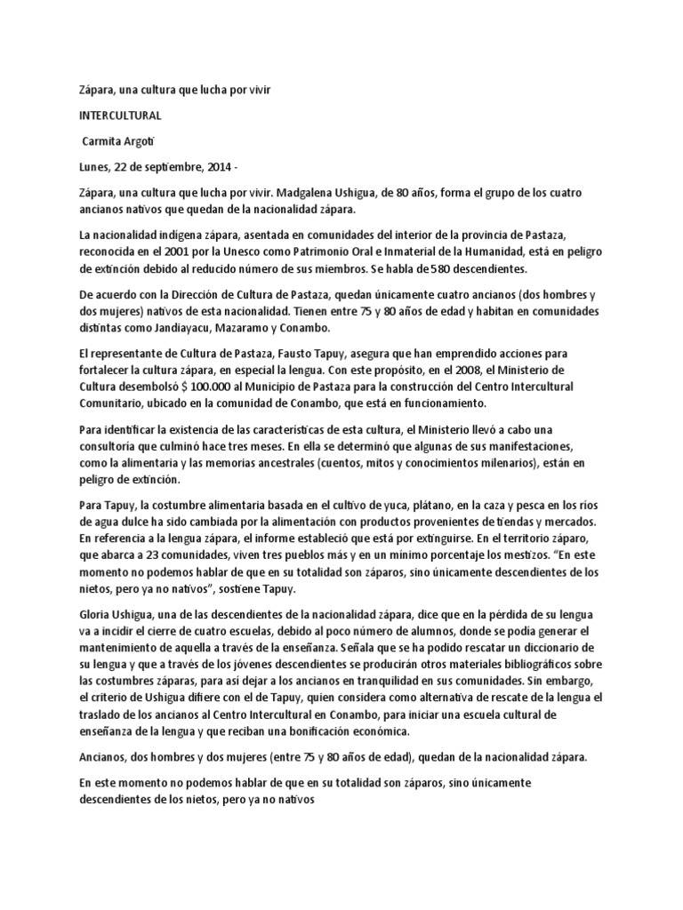 Cultura Zápara: Lucha por la supervivencia | PDF | Ecuador | Perú