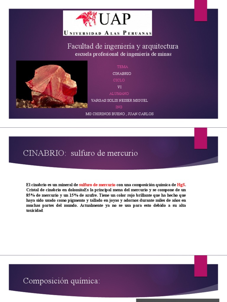 CINABRIO | PDF | Mercurio (Elemento) | Compuestos químicos