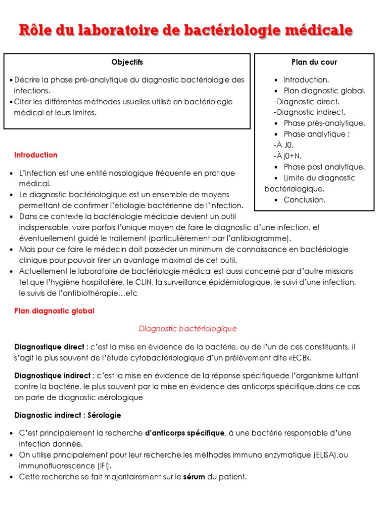 Rôle et méthodes en bactériologie médicale | PDF | Bactérie | Infection