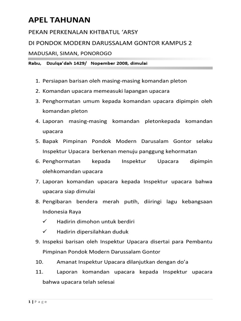 Teks MC Apel Tahunan Gontor | PDF
