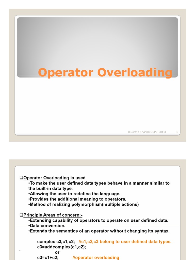 An In Depth Explanation Of Operator Overloading In C Pdf Subroutine Class Computer