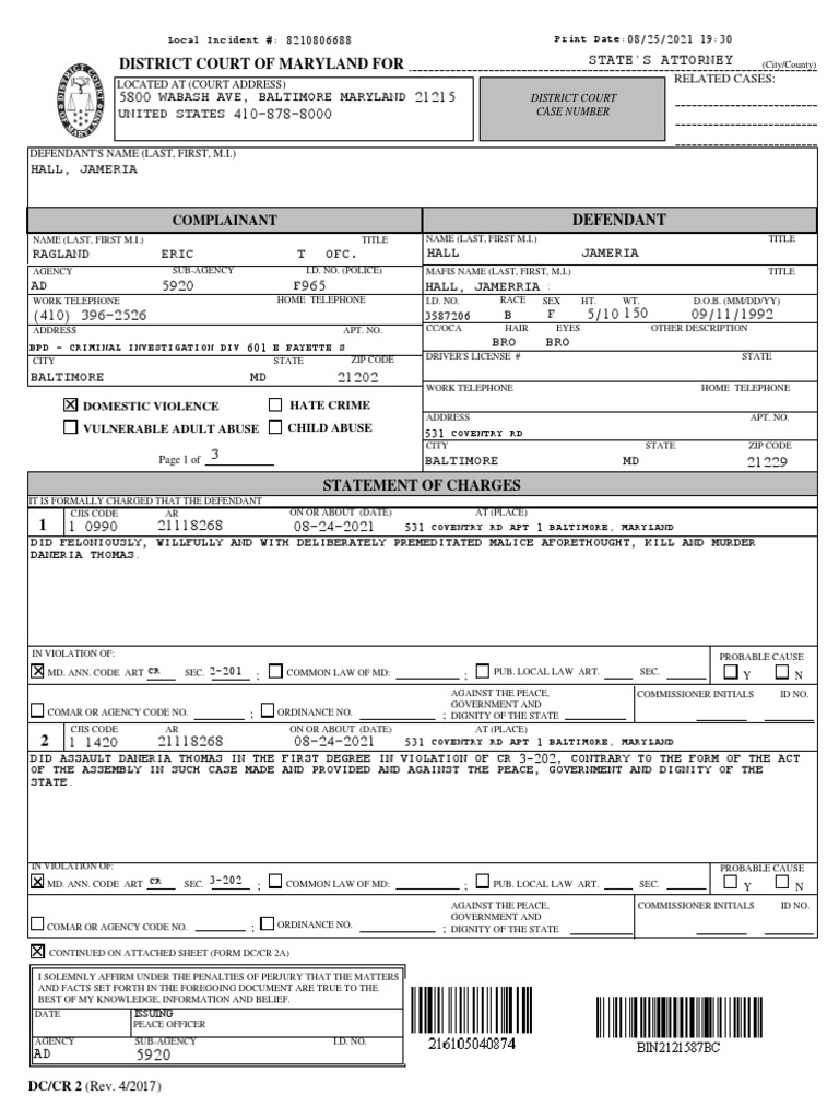 Jameria Hall Charging Documents | PDF | Deviance (Sociology) | Criminal Law