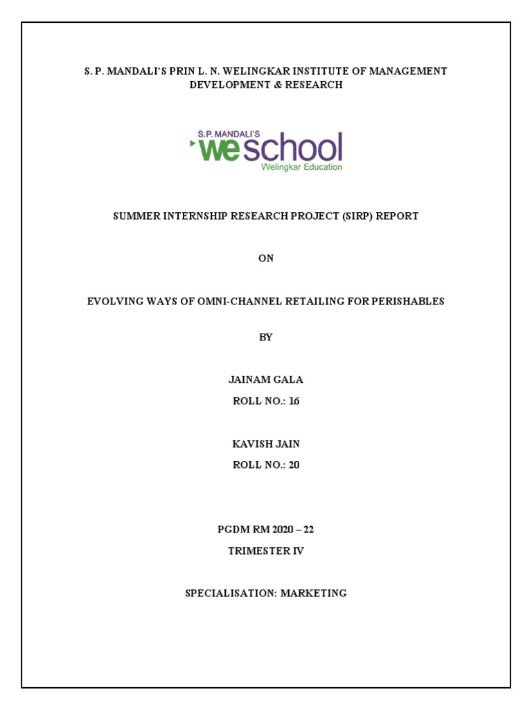 SIRP Report - Jainam & Kavish | PDF | Grocery Store | Retail