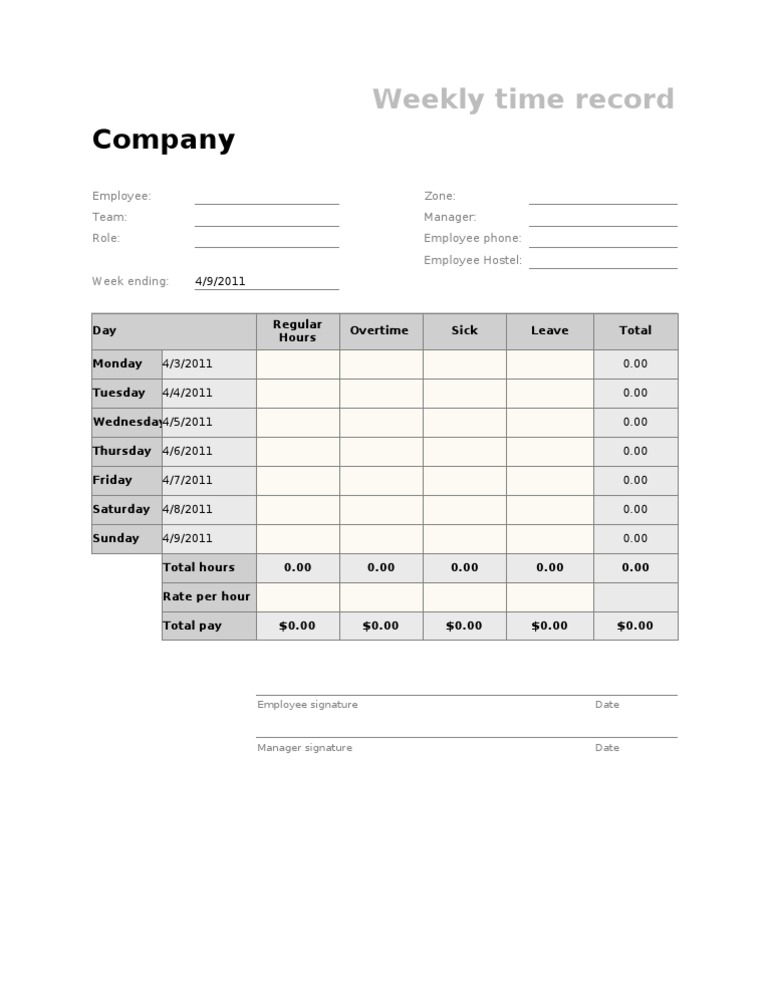 Trident Timesheet for Week Ending 4/9/11 | PDF