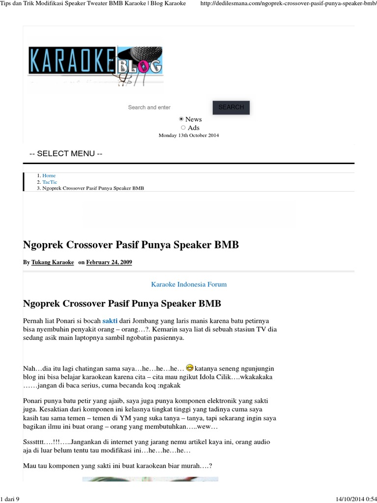 Tips Dan Trik Modifikasi Speaker Tweater BMB Karaoke - Blog Karaoke | PDF