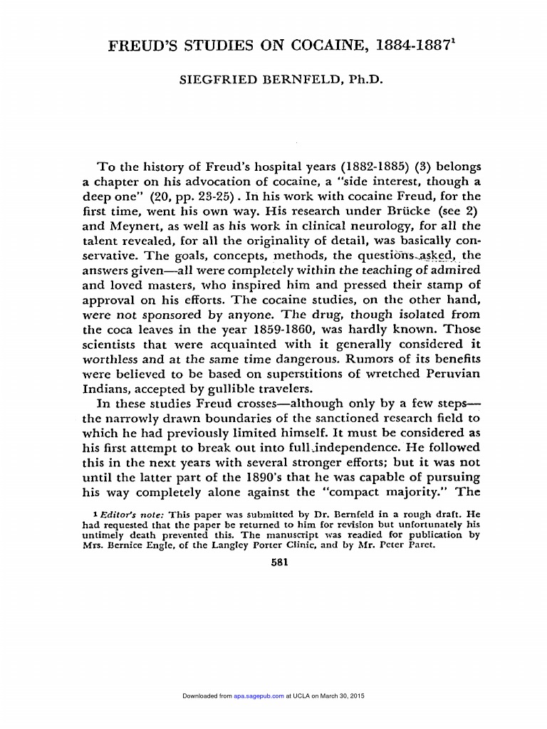 Freud'S Studies: On Cocaine | PDF | Cocaine | Sigmund Freud