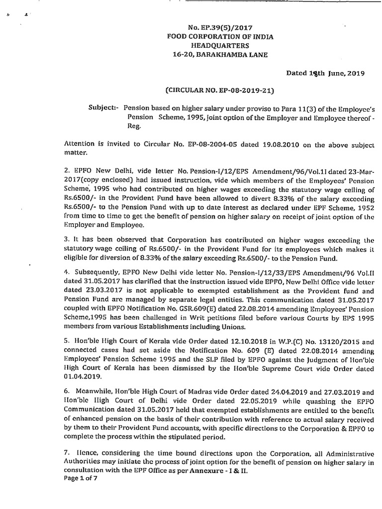 Higher Pension Circular | PDF