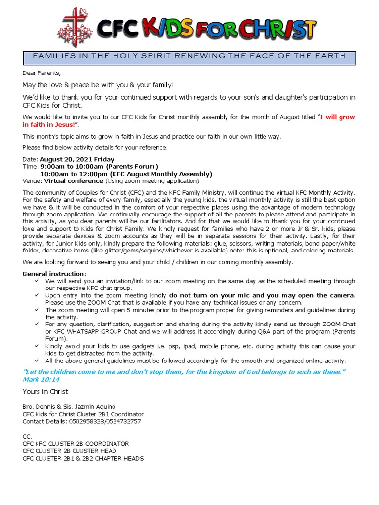 CFC KFC Letter of Invitation - AUG-1 | PDF