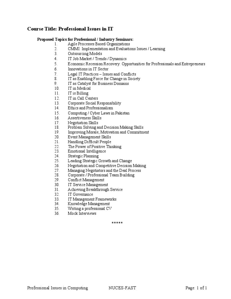 Topics For Seminar On Professional+Issues+in+Computing | PDF | Business ...