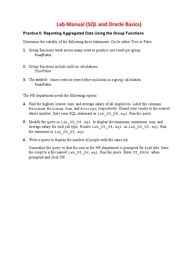 Lab Manual SQL | PDF | Table (Database) | Sql