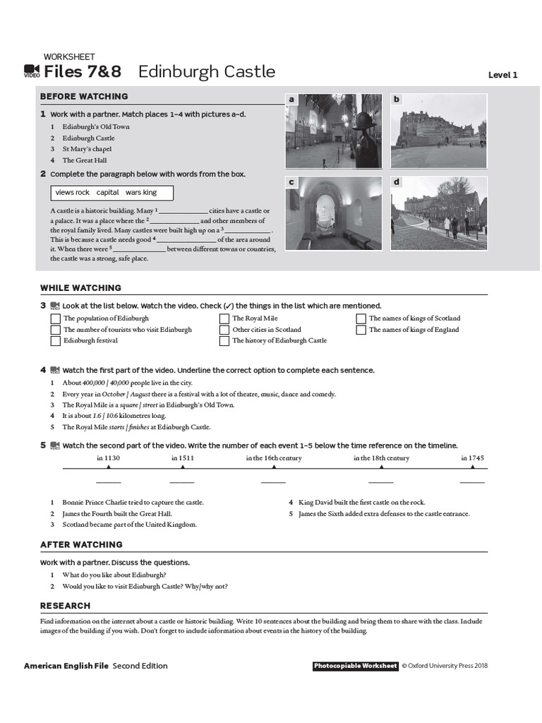 Files 7&8 Edinburgh Castle: Worksheet Level 1 Before Watching 1 A B ...