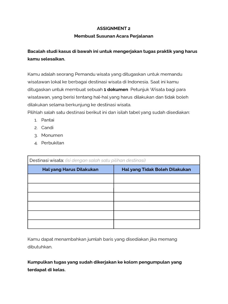 Assignment A - Membuat Panduan Wisata | PDF