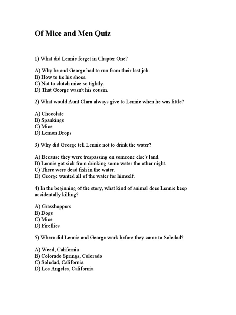 Of Mice and Men Quiz | PDF