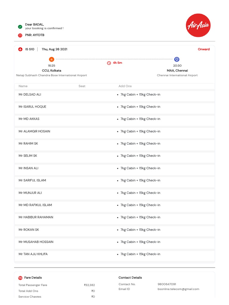 AirAsia India - Manage My Booking | PDF