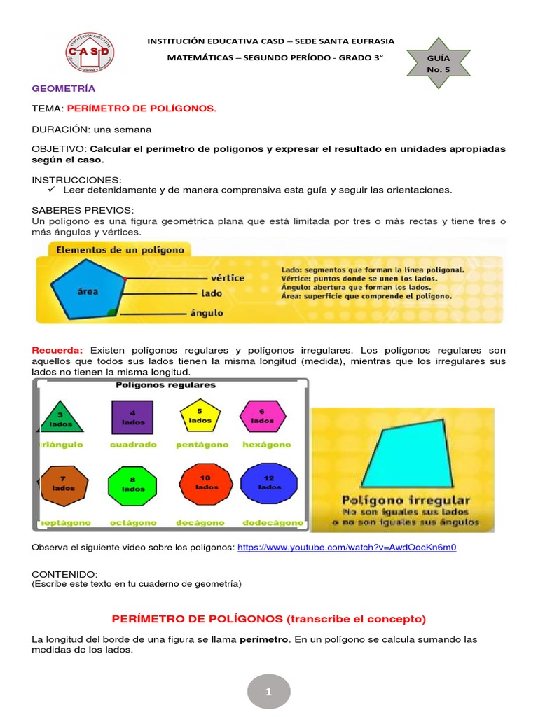 Guía 5 Grado 3, Geometría Perímetro de Polígonos | PDF