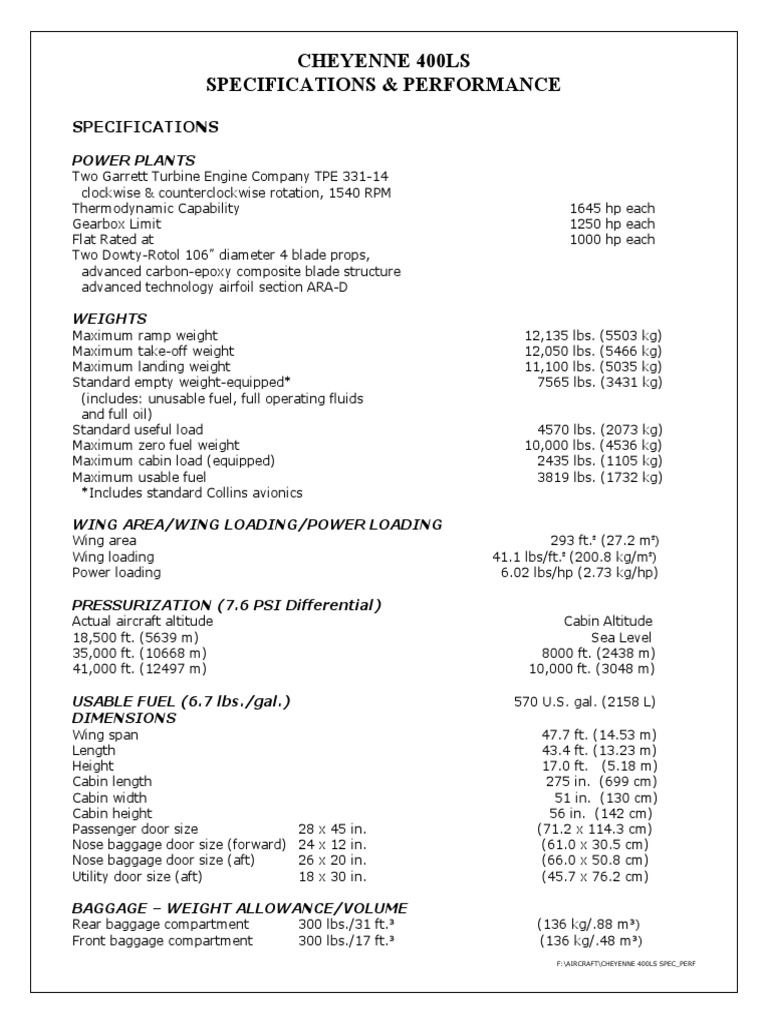 Cheyenne Iv Spec - Perf | Download Free PDF | Aviation | Aeronautics