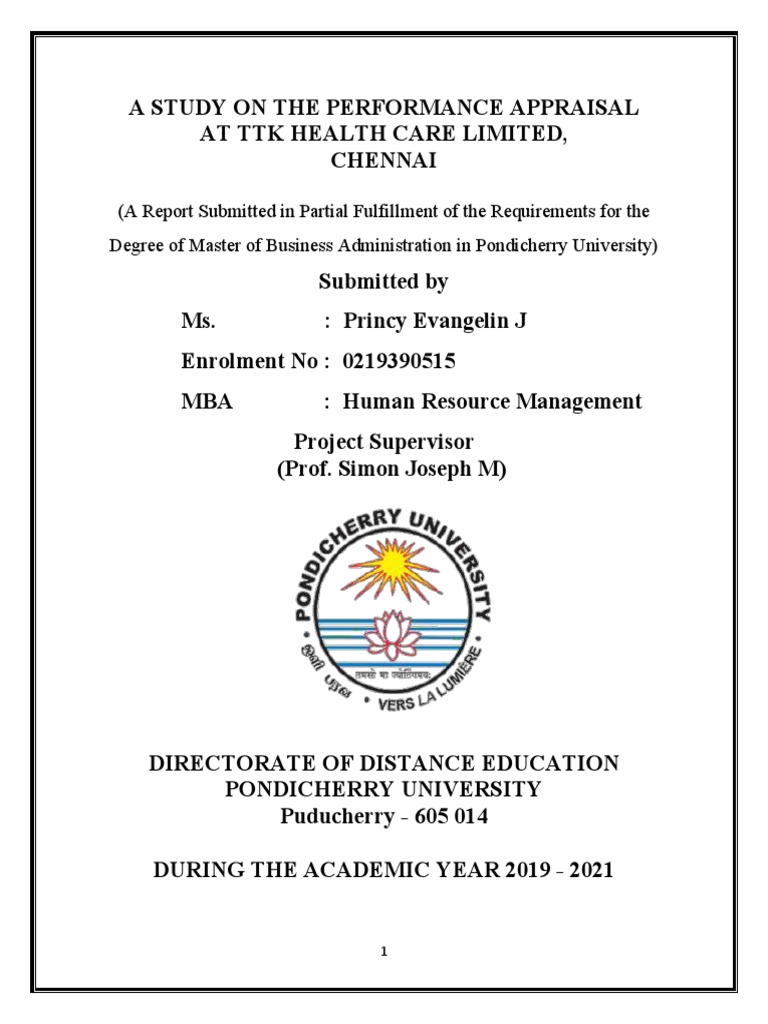 MBA Project | PDF | Performance Appraisal | Employment